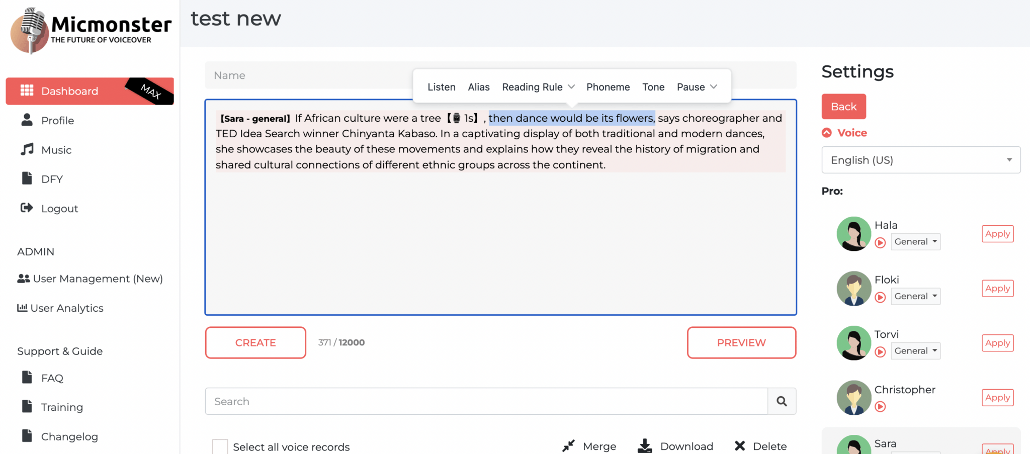 New feature of MicMonster.com in Advanced editor